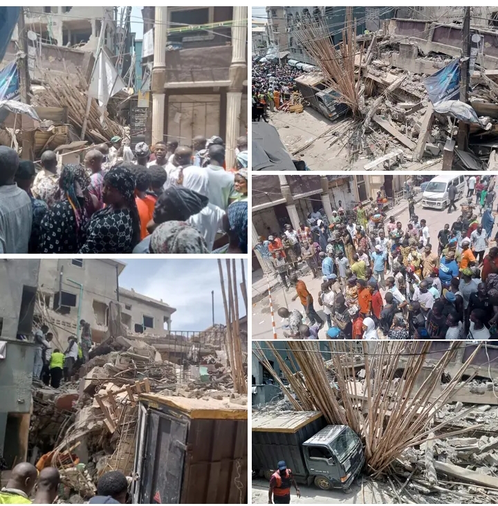 PHOTOS: Many people tr@pped as two storey building collapses in Lagos ...